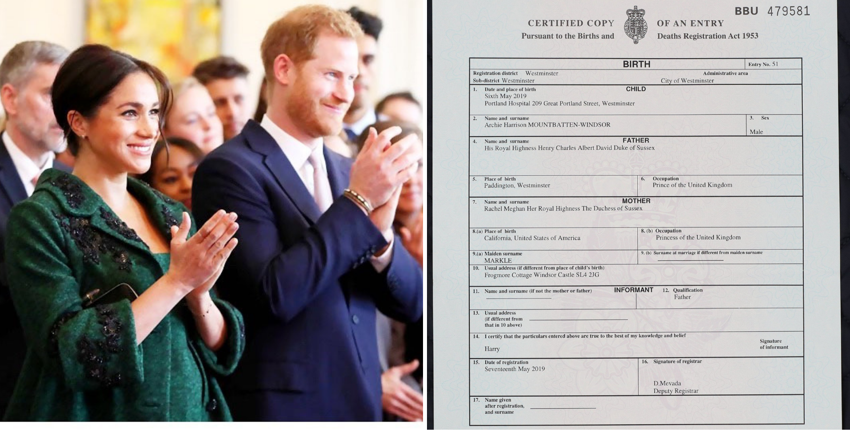 Archie Harrison Mountbatten-Windsor Birth Certificate | Moms.com